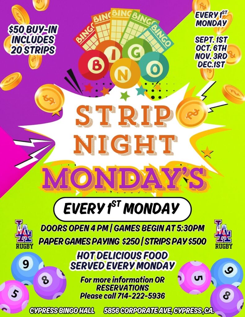 Monday Night Bingo – Supporting Los Al Rugby Club